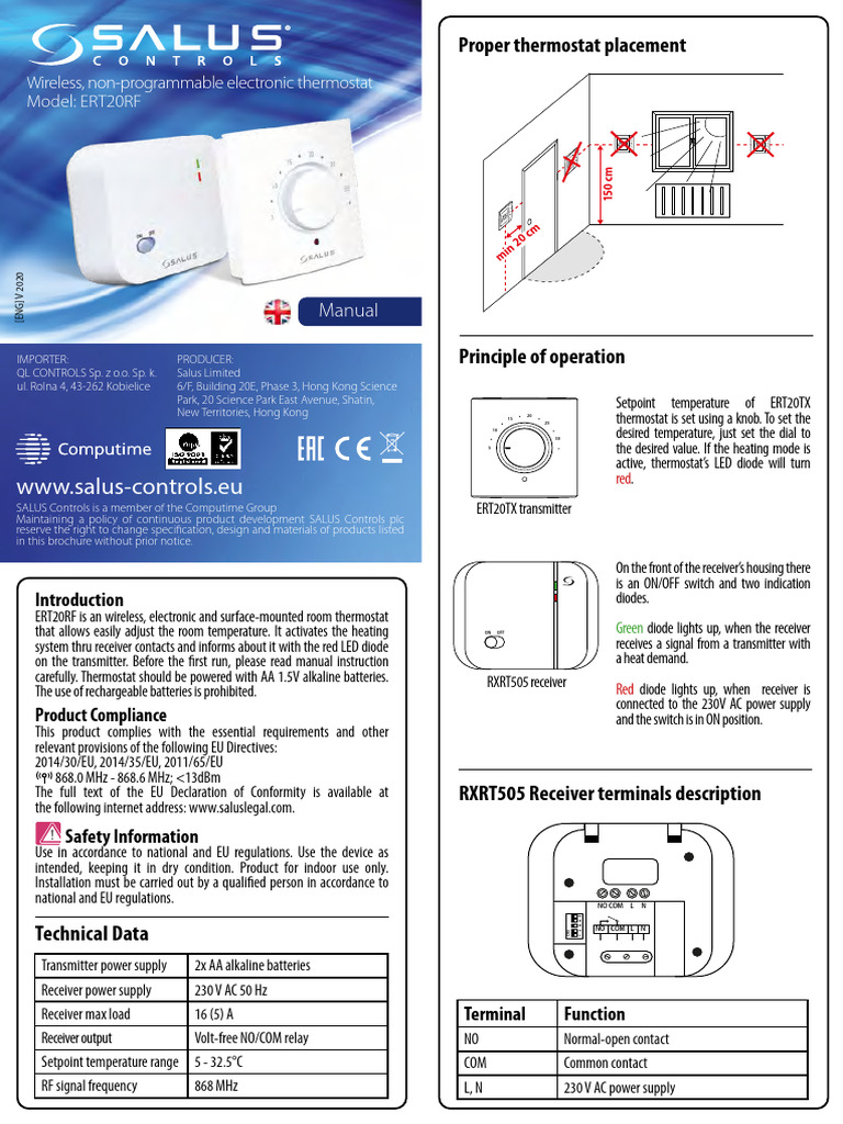 Thermostat Salus ERT 20RF-manual | PDF