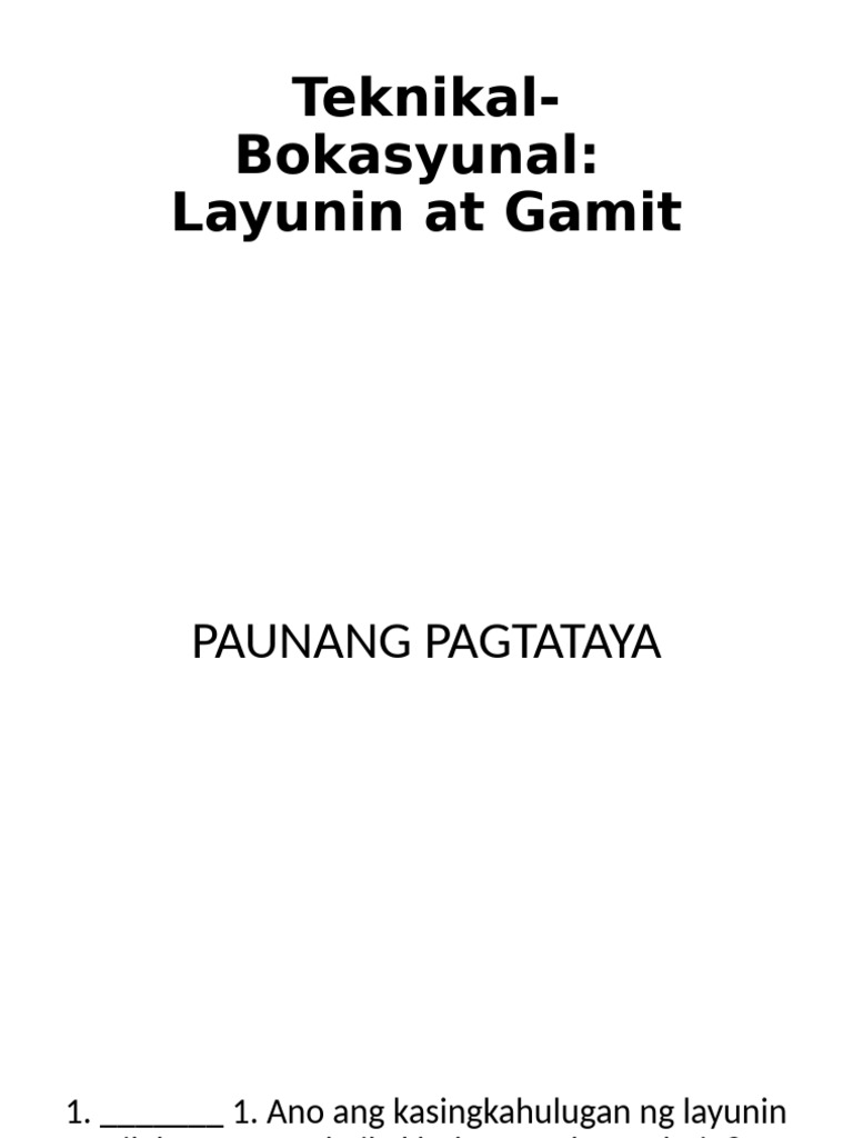 Teknikal Bokasyunal Layunin at Gamit m2 | PDF | Business