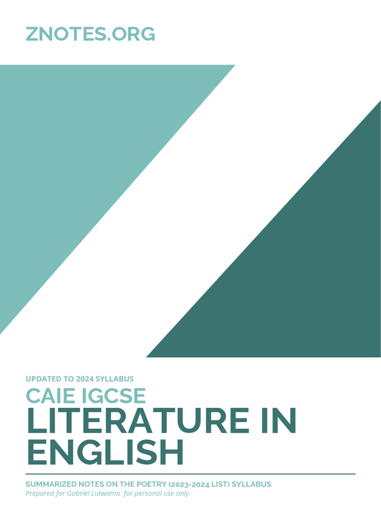 Caie Igcse Literature in English 0475 Poetry 2023 2024 List ...