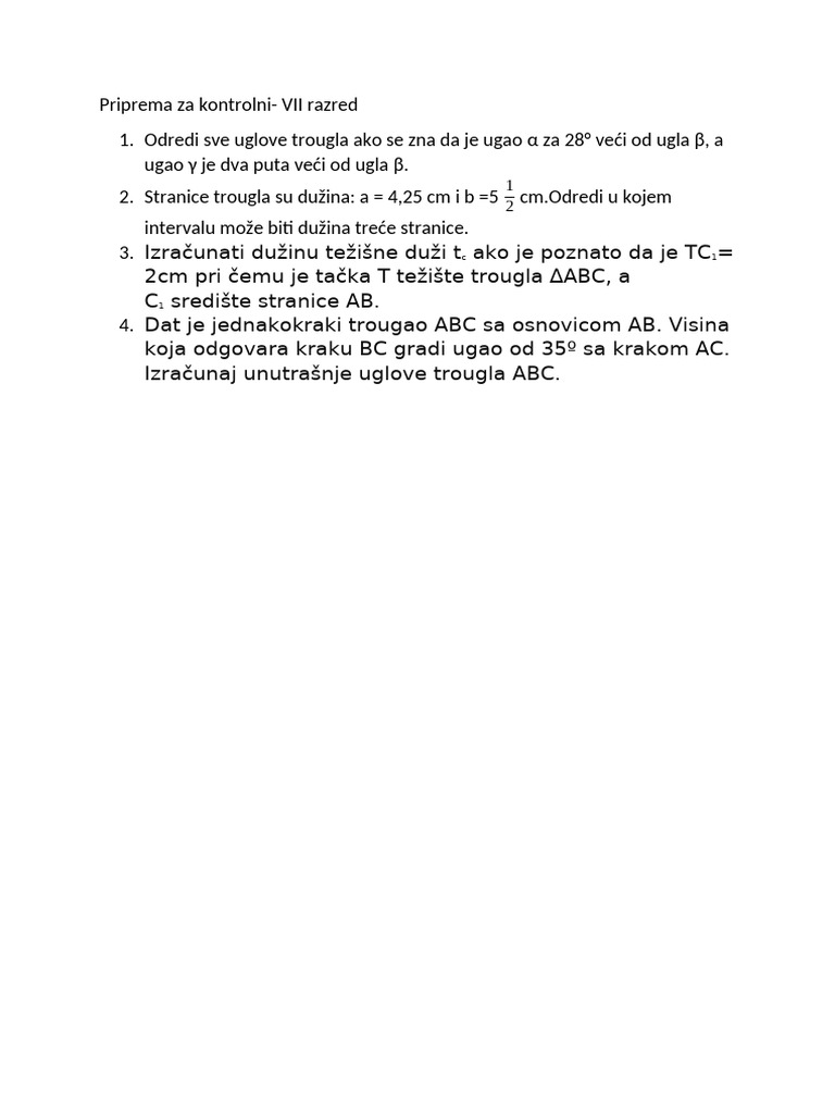 Priprema Za Kontrolni | PDF