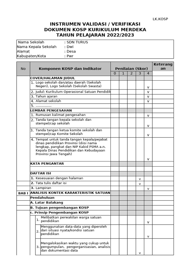 3. INSTRUMEN TELAAH KOSP | PDF