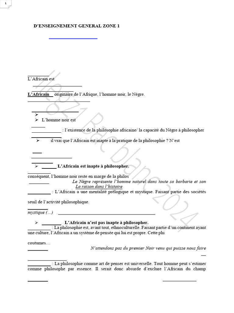 Corriges Philo TC-TD Du Bac Blanc 2024 | PDF
