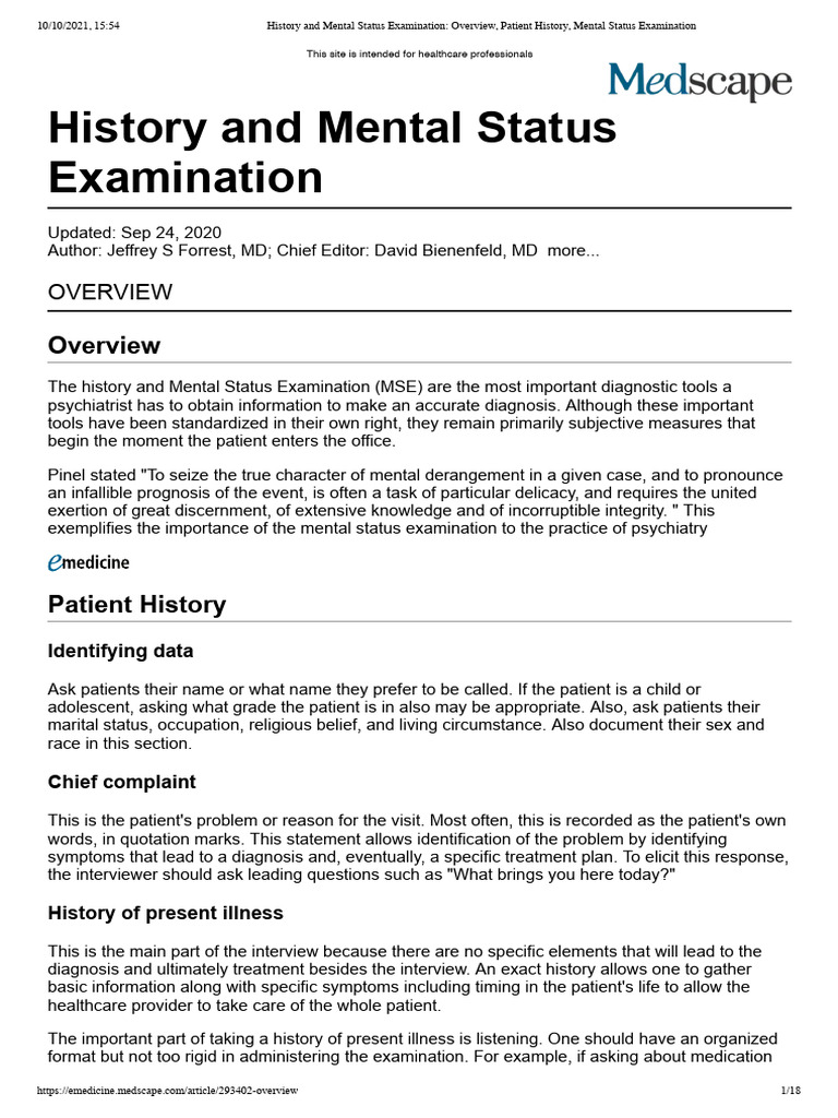 History and Mental Status Examination - Overview, Patient History ...