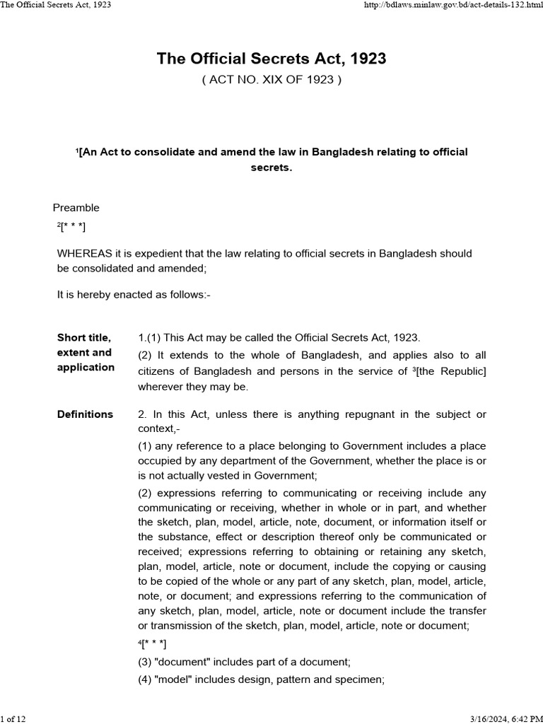 The Official Secrets Act, 1923 | PDF | Search Warrant | Magistrate