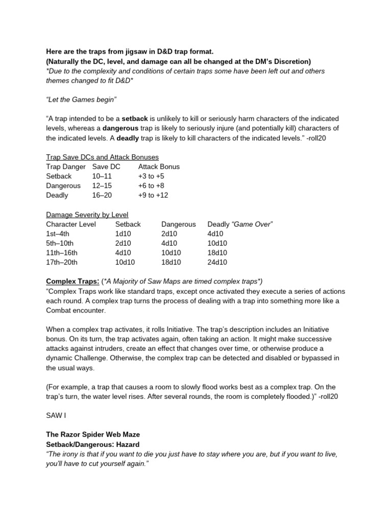 DND - Saw - Traps - Hazards (5e Document | PDF