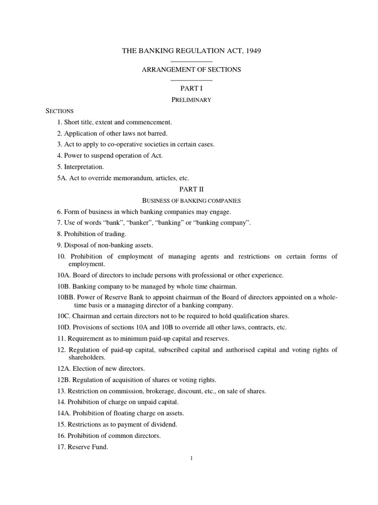 Banking Regulation Act | PDF
