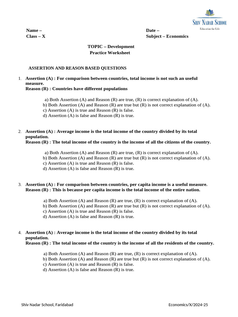Revision Worksheet 1 - Development | PDF