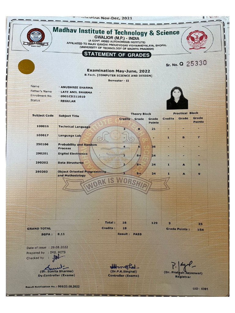 2nd Semester Marksheet | PDF