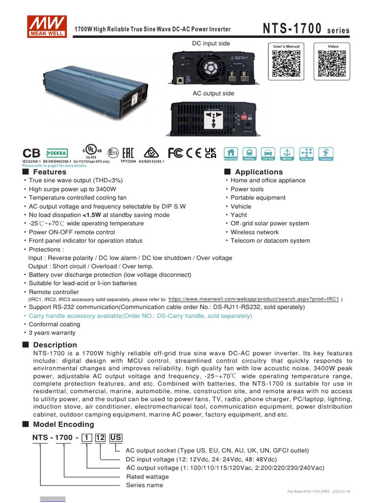 AC Inverter Datasheet | PDF
