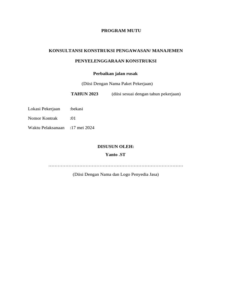 Template Program Mutu | PDF