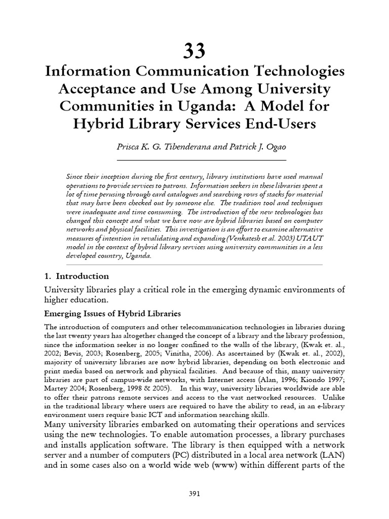 Information Communication Technologies Acceptance and Use Among ...