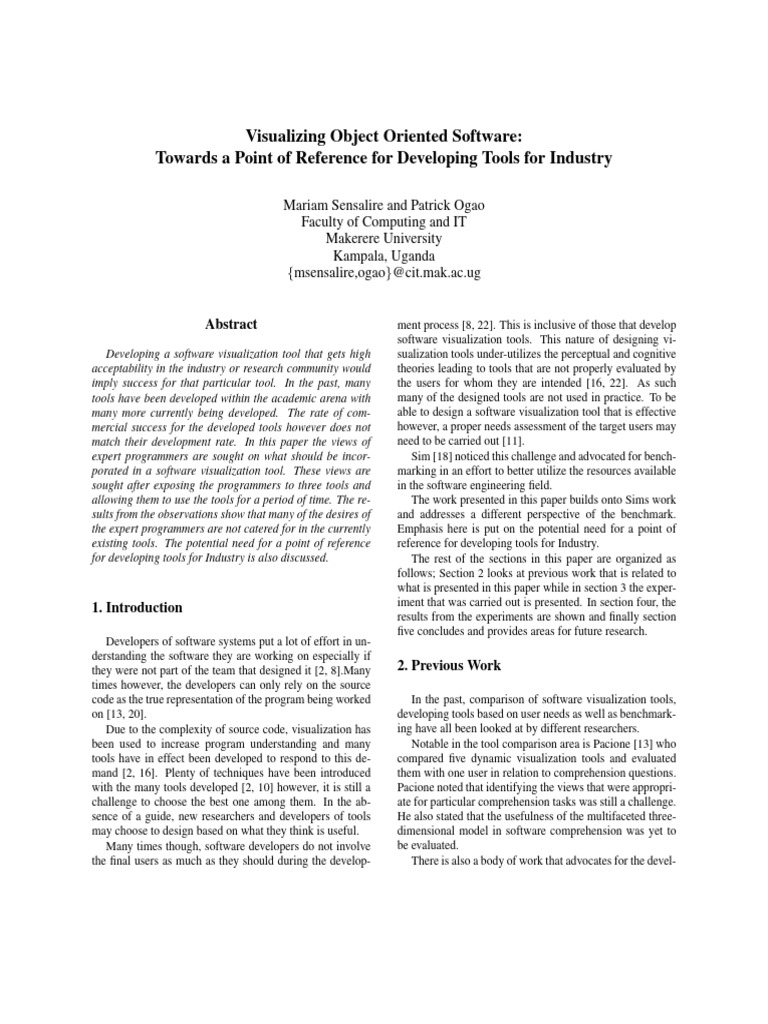 Visualizing Object Oriented Software Towards A Point Of Reference For Developing Tools For 5401