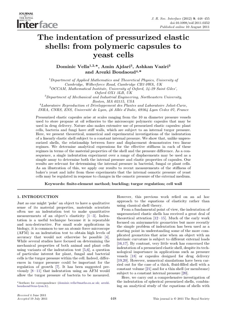 Vella Et Al 2011 The Indentation of Pressurized Elastic Shells From ...