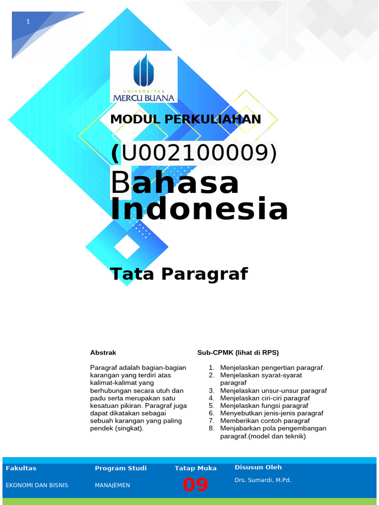 Modul 9 Tata Paragraf Bahasa Indonesia | PDF