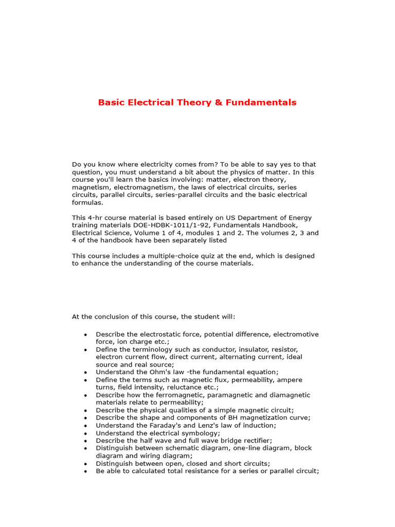 Electrical fundamentals outline (1) | PDF