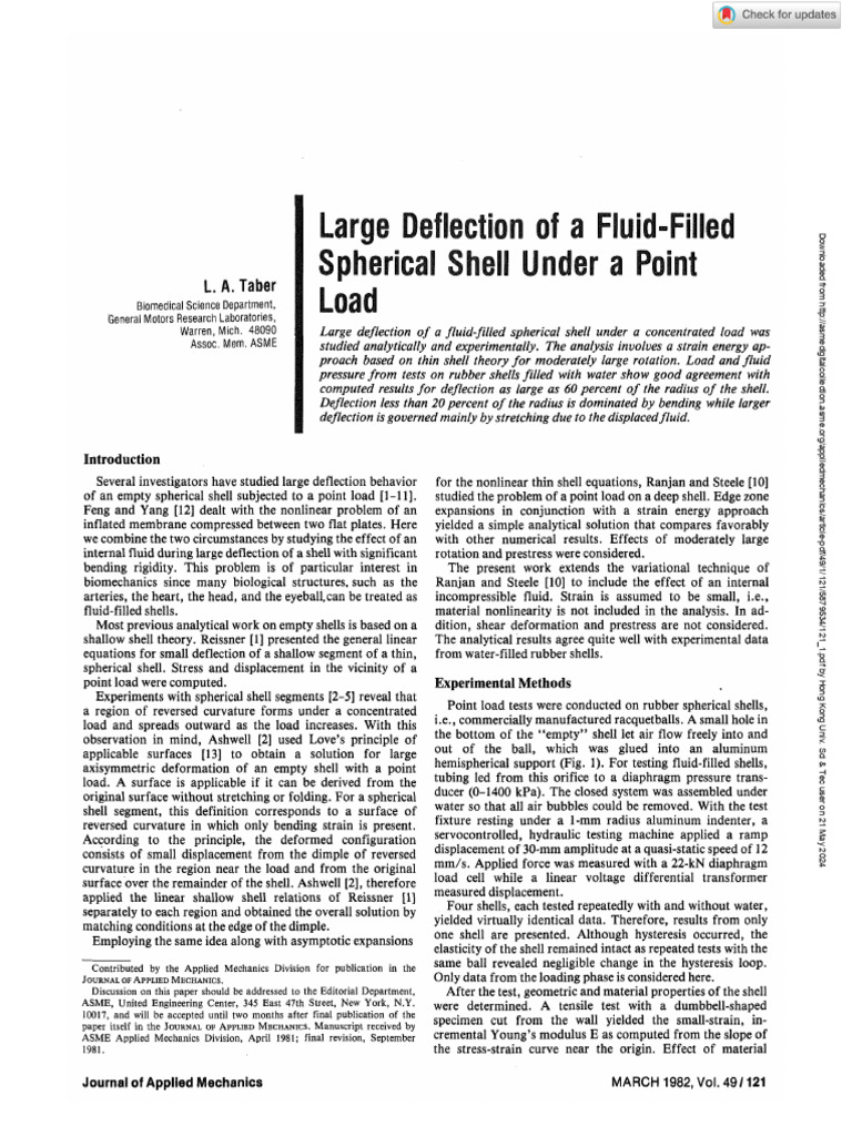 Large Deflection of A Fluid-Filled Spherical Shell Under A Point Load ...