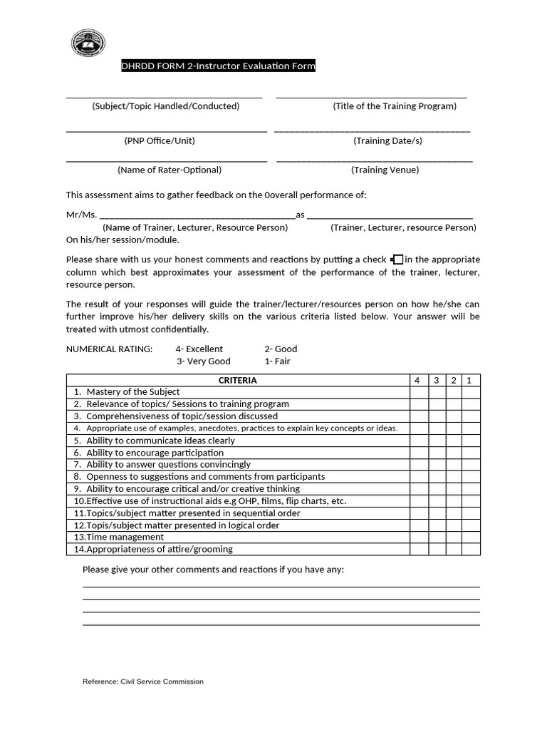 W Eval Form | PDF