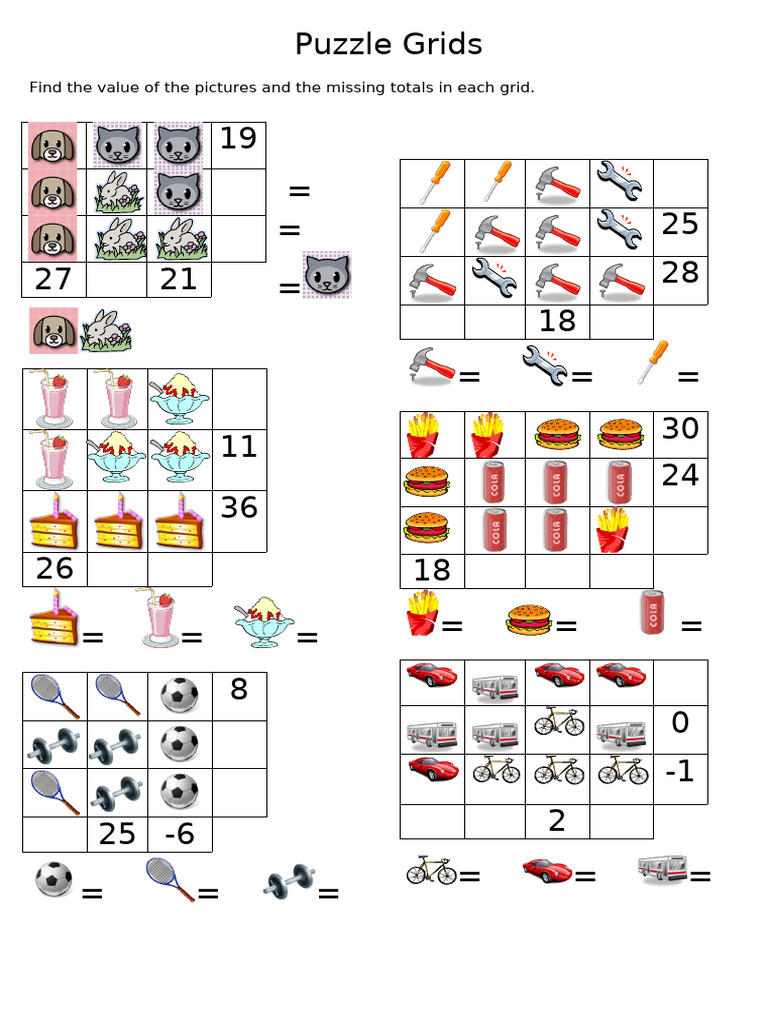Algebra Puzzle Grids | PDF
