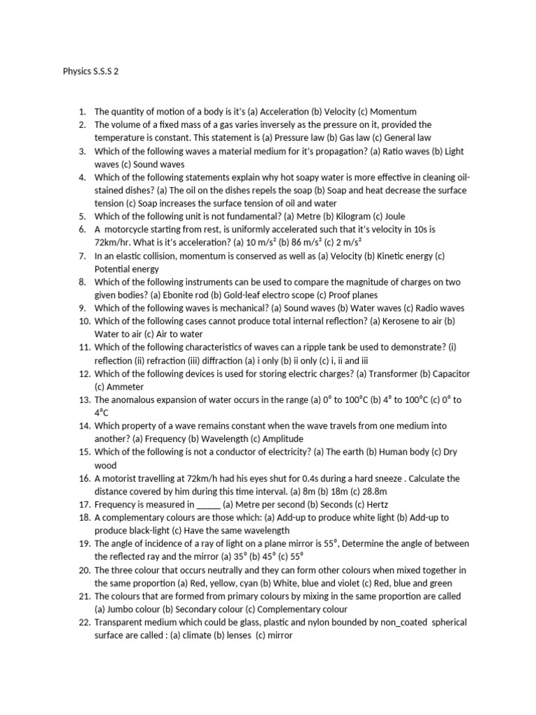 Physics S.S 2 Obj & Theory | PDF