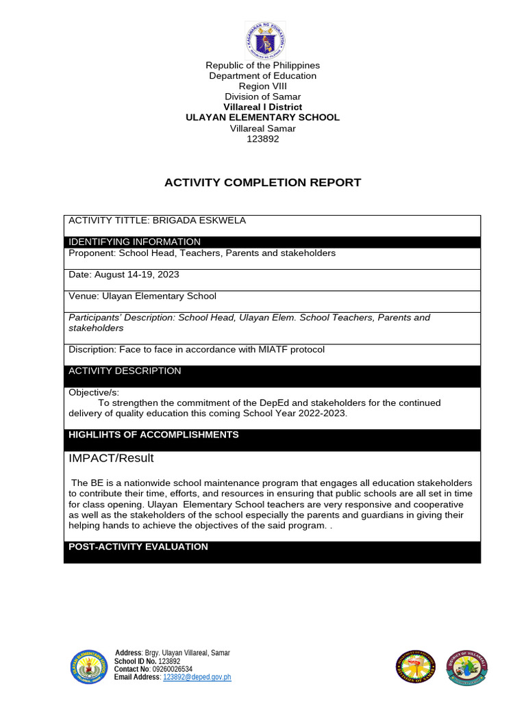 Brigada Eskwela Acr 2023-2024 | PDF