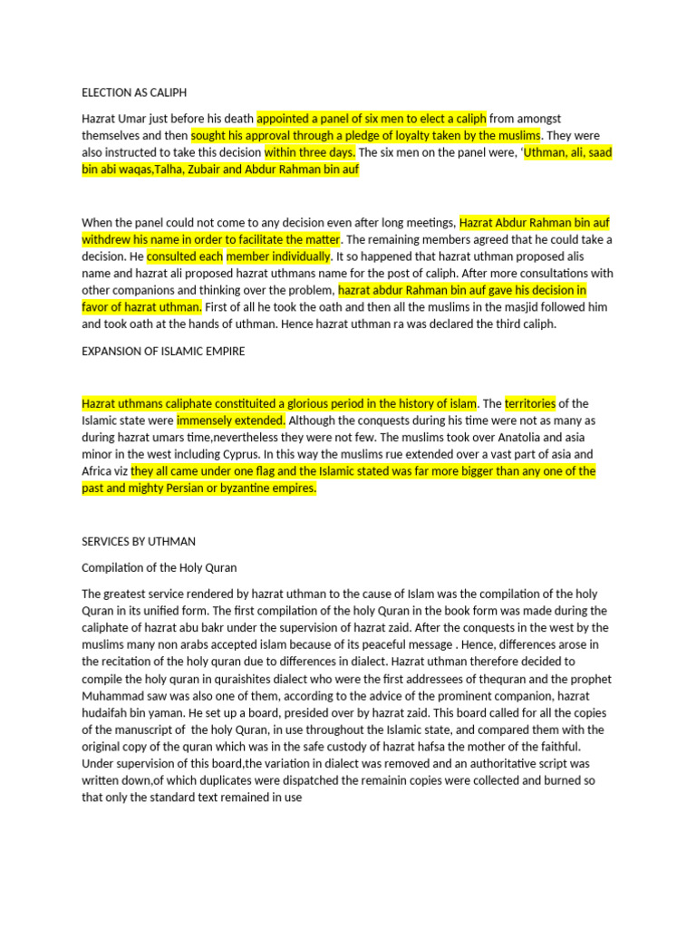 Caliphate of Uthman | PDF