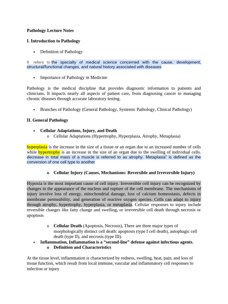 Pathology Lecture Notes | PDF