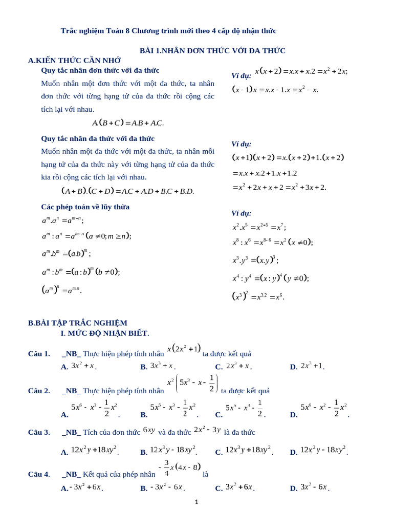 Bo Cau Hoi Trac Nghiem Toan 8 | PDF