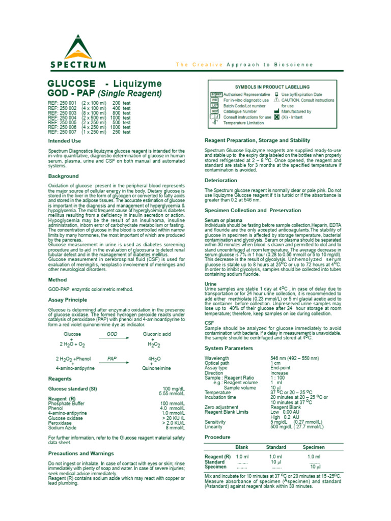 GLUCOSE Liquizyme GOD PAP Single Reagent (1) | PDF