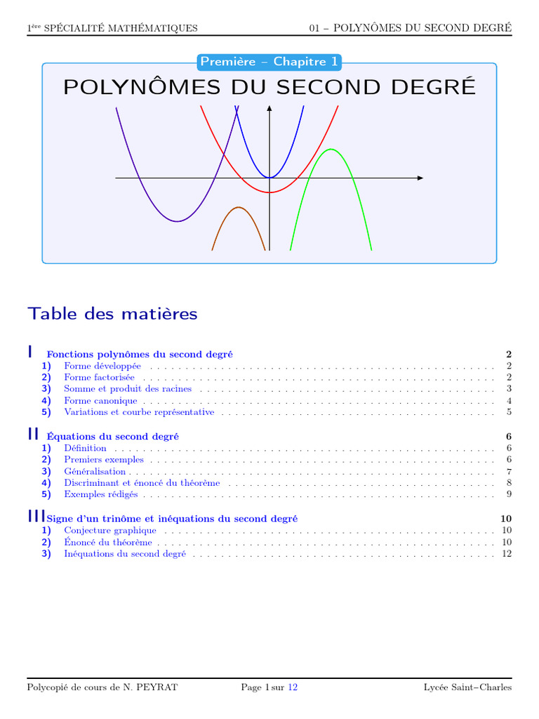 1S 01 SECOND - DEGRE Cours | PDF