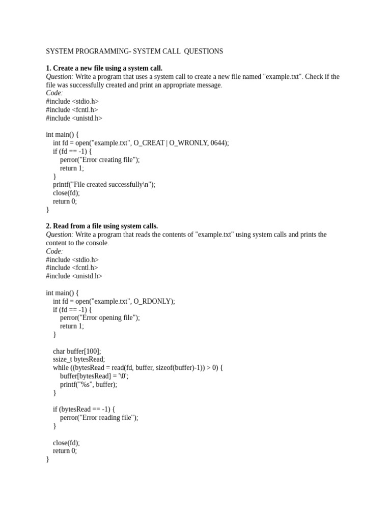 System Programming System Call Questions Pdf 