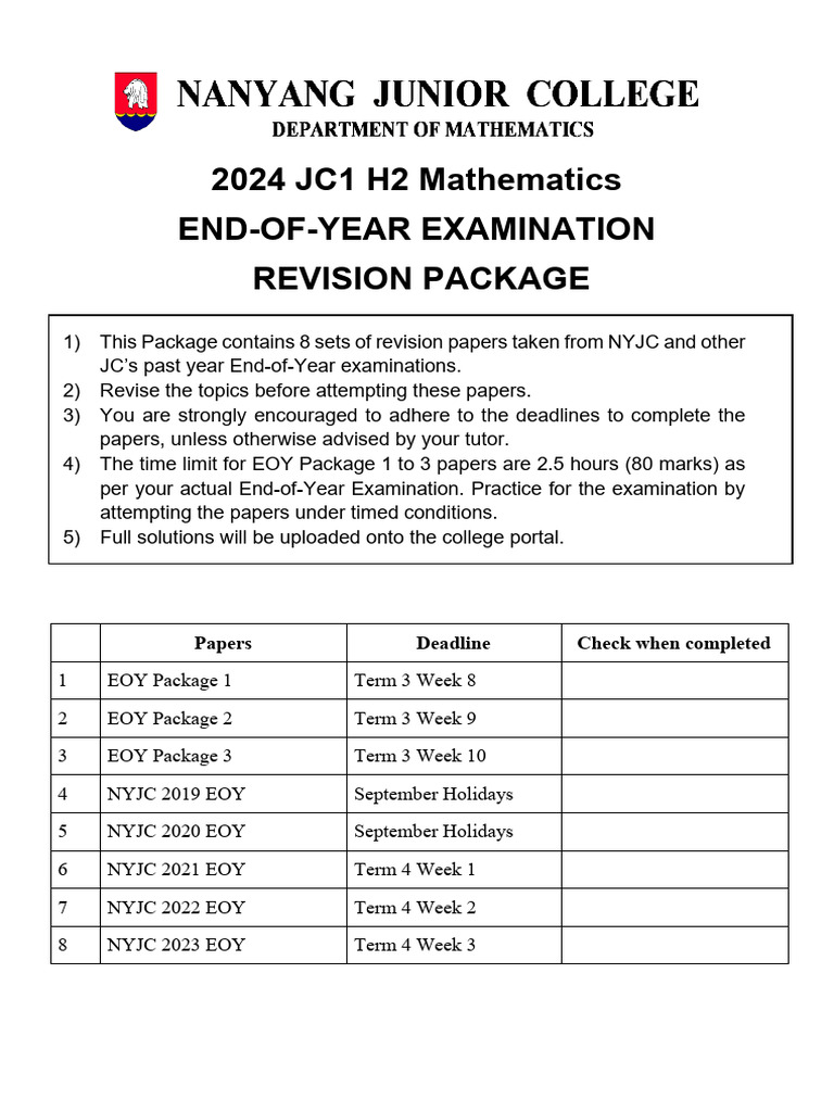EOY Revision Package | PDF