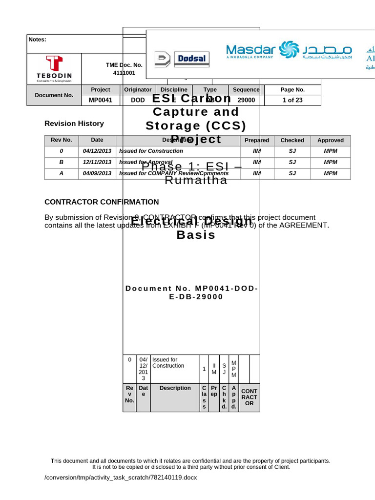 CCF - 4111001-0 - Electrical Design Basis | PDF