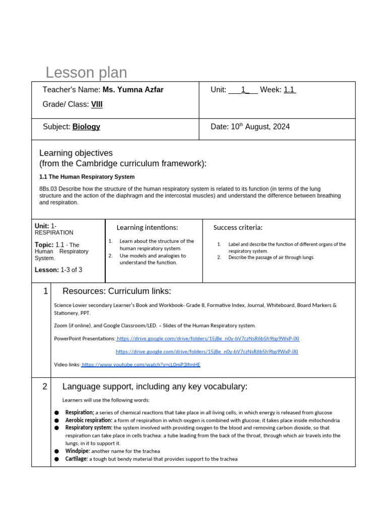 Biology VIII Lesson Plan 1.1 | PDF