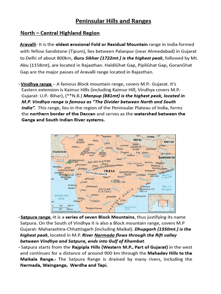 Peninsular Hills and Ranges in India | PDF