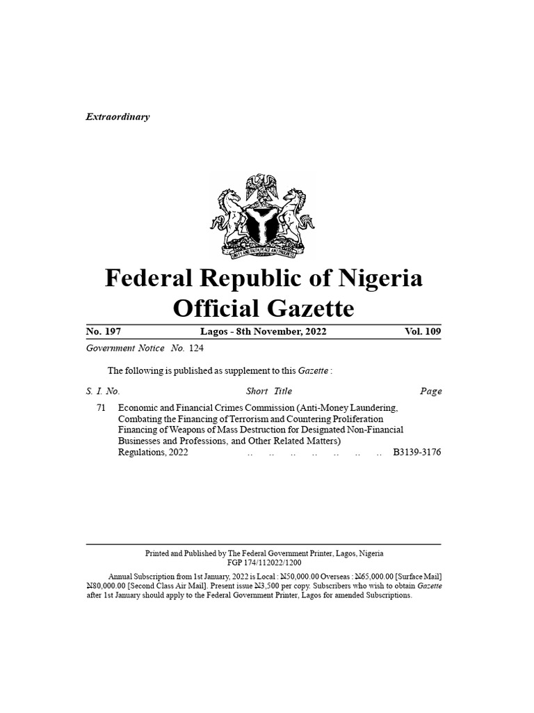 EFCC - SCUML-AML - CFT-CPF Regulations-2022 | PDF