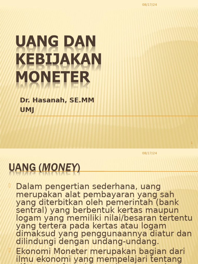 Uang Dan Kebijakan Moneter | PDF