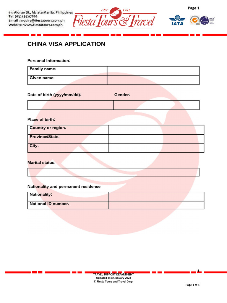 China Application Form 2024 - Updated | PDF