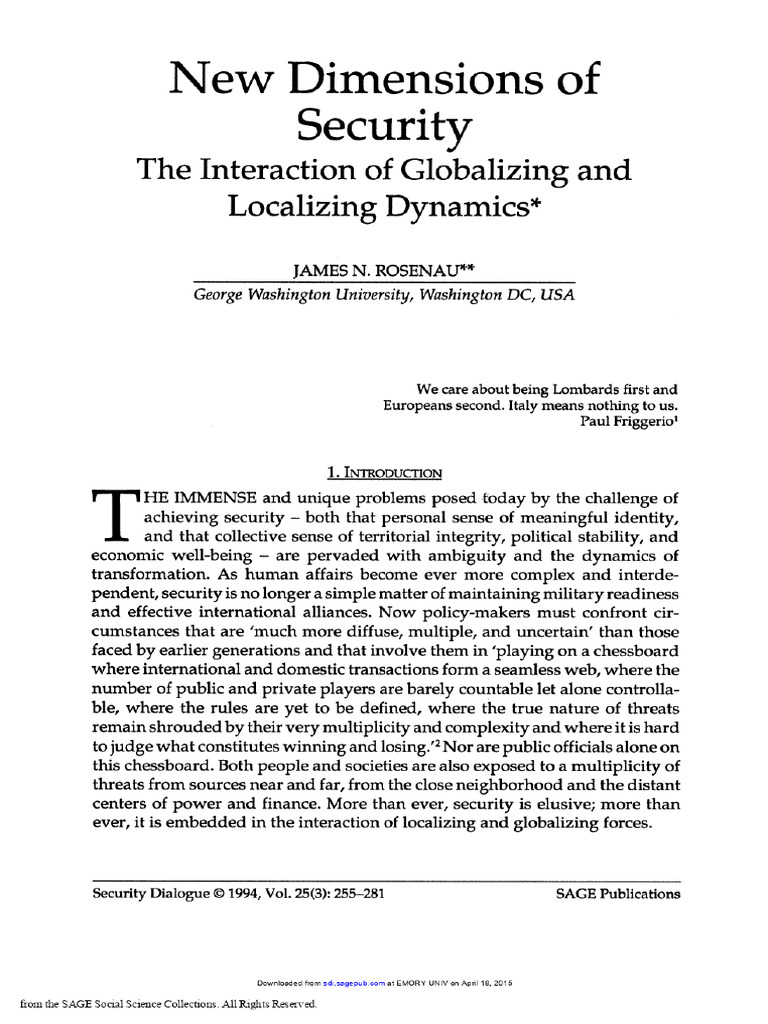 1994 - James Rosenau - New Security Dimensions | PDF