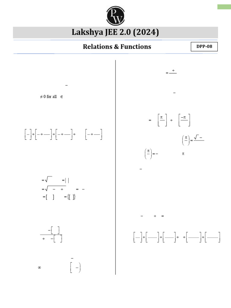Relations And Functions Dpp 08 Of Lec 10 Lakshya Jee 2 0 2024 Pdf