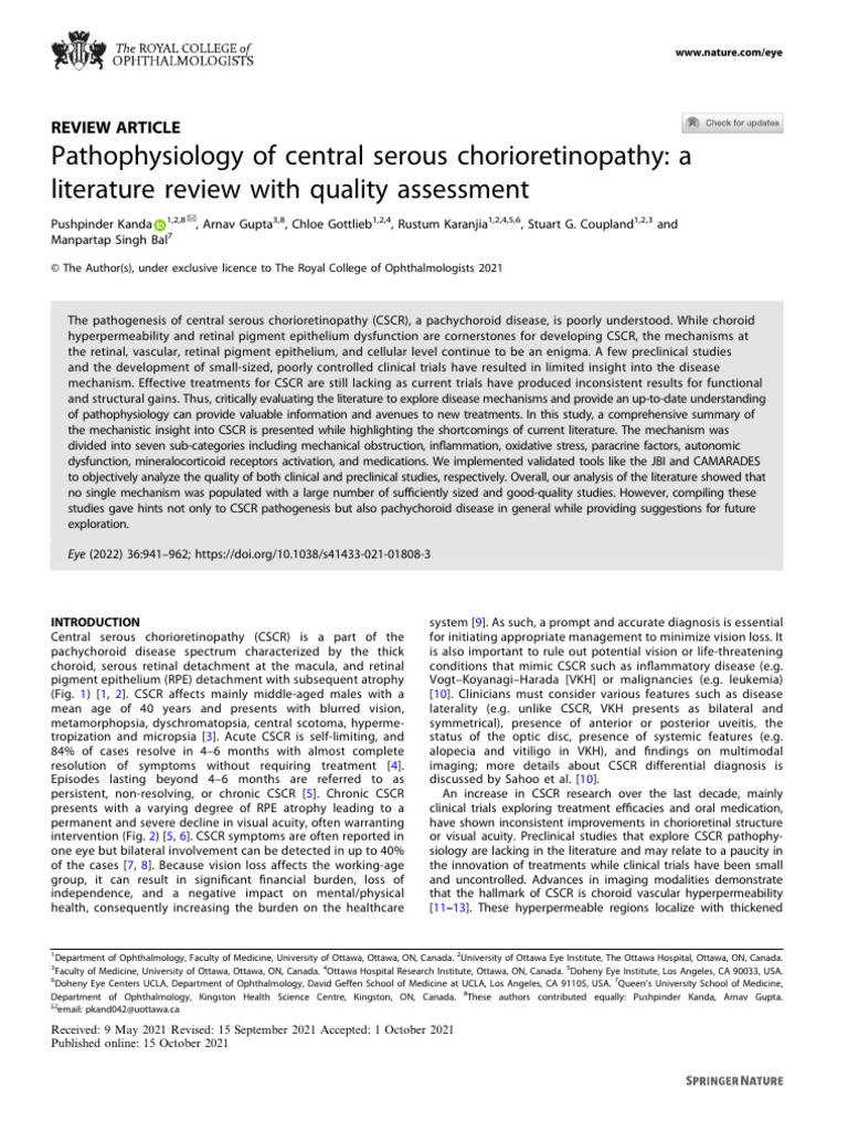 Pathophysiology of Central Serous Chorioretinopathy: A Literature ...