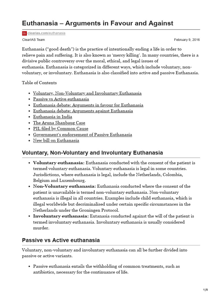 Euthanasia Arguments in Favour and Against | PDF