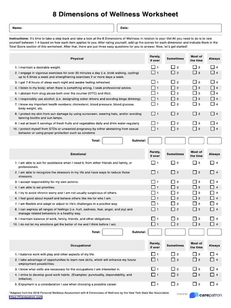 8 Dimensions of Wellness Worksheet | PDF