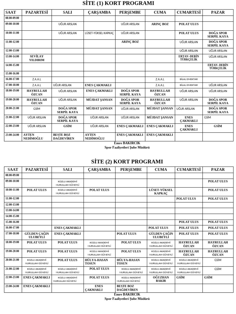 Si̇te Kort Yaz Dönemi̇ Programi | PDF
