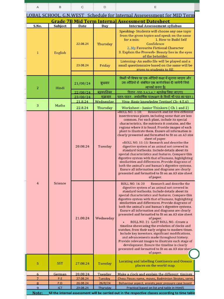 Internal Assesment Schedule | PDF