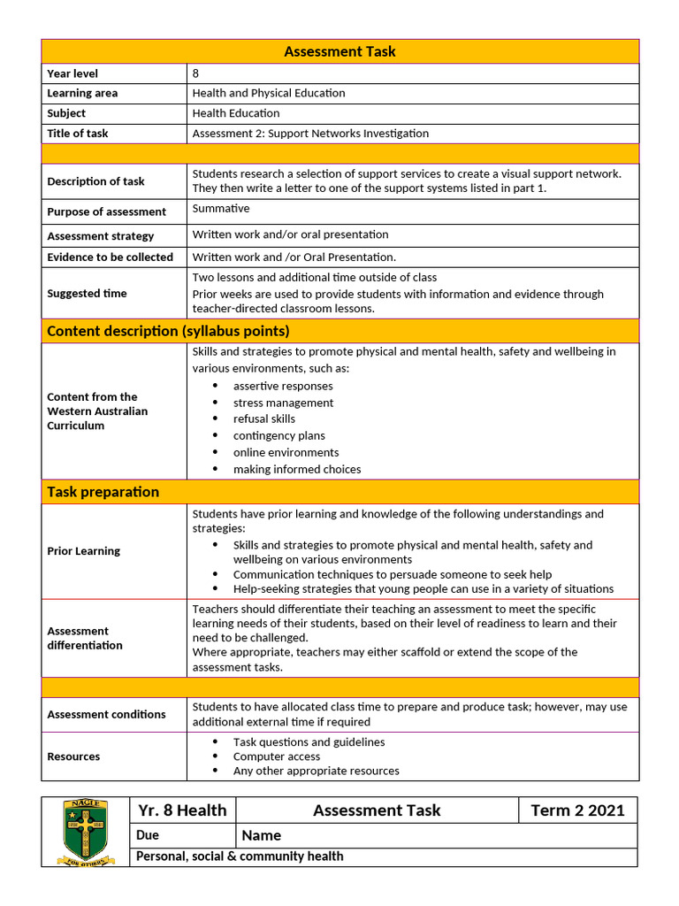 Term 2 Assessment and Marking Key - Updated 2021 | PDF