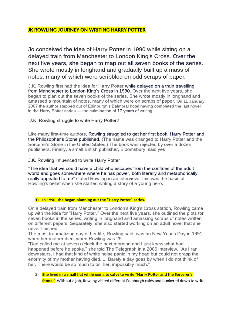 JK Rowling Journey On Writing Harry Potter | PDF