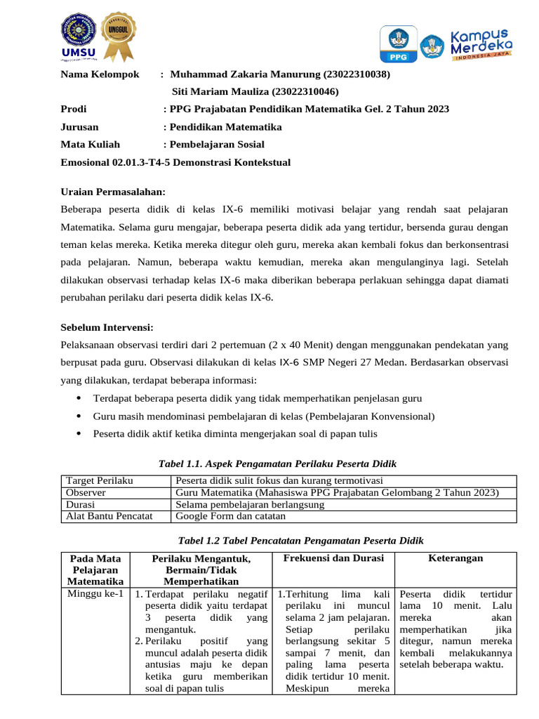 T4-5 Demonstrasi Kontekstual - Pembelajaran Sosial Emosional | PDF