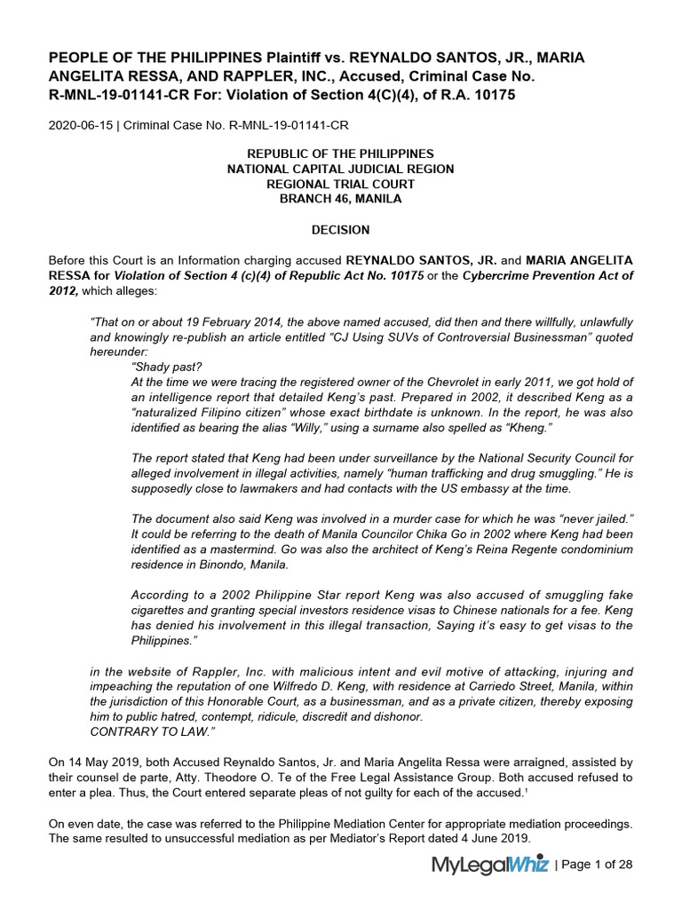 People Vs Santos Ressa and Rappler Inc | PDF