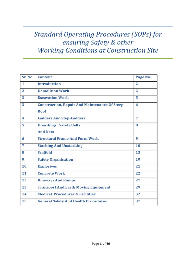 SOP Construction Safety - BENCMARK | PDF
