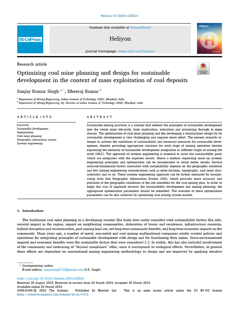 Optimizing Coal Mine Planning and Design for Sustainable Development in ...